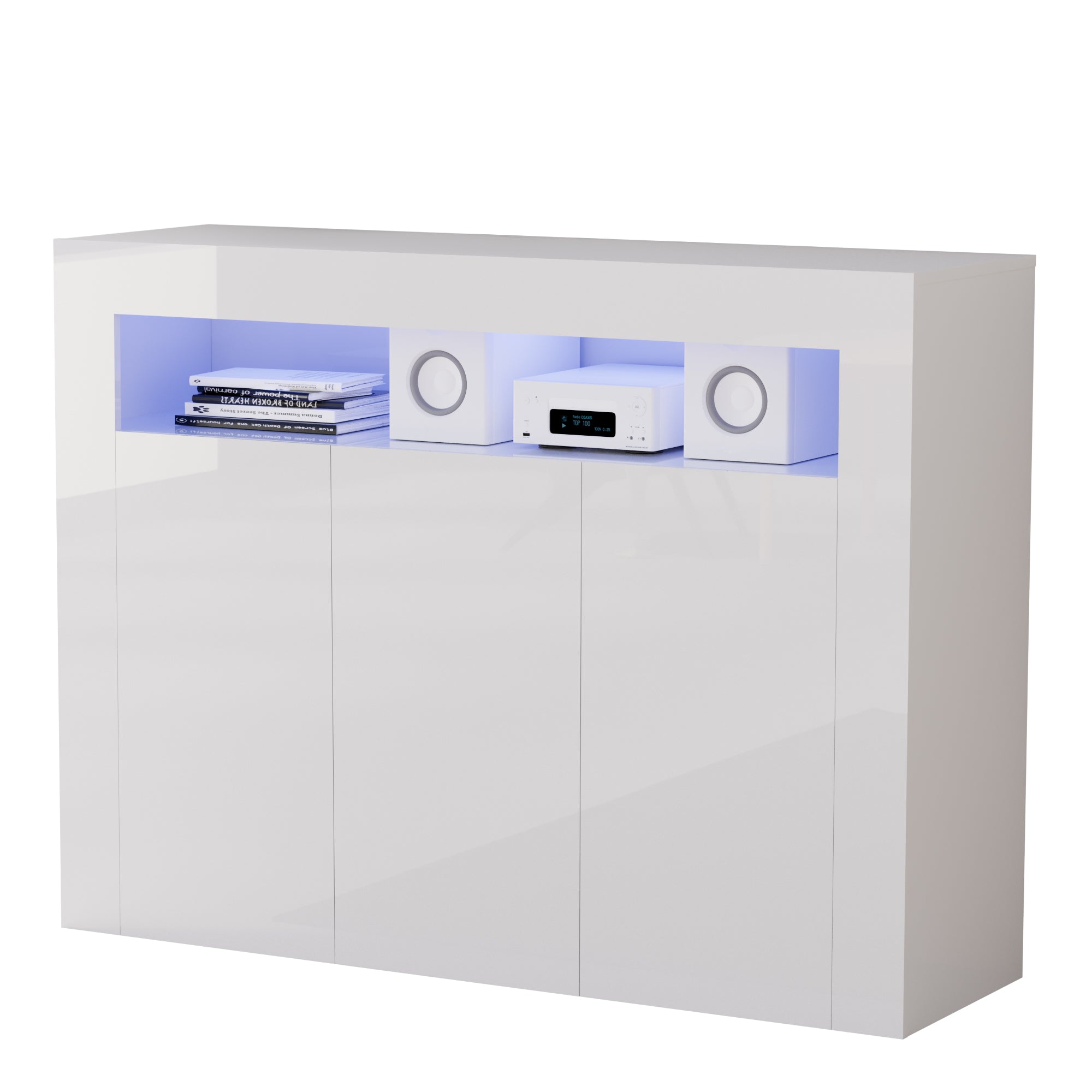 Modern Buffet Cabinet with LED Lights, High Glossy Sideboard Storage C ...