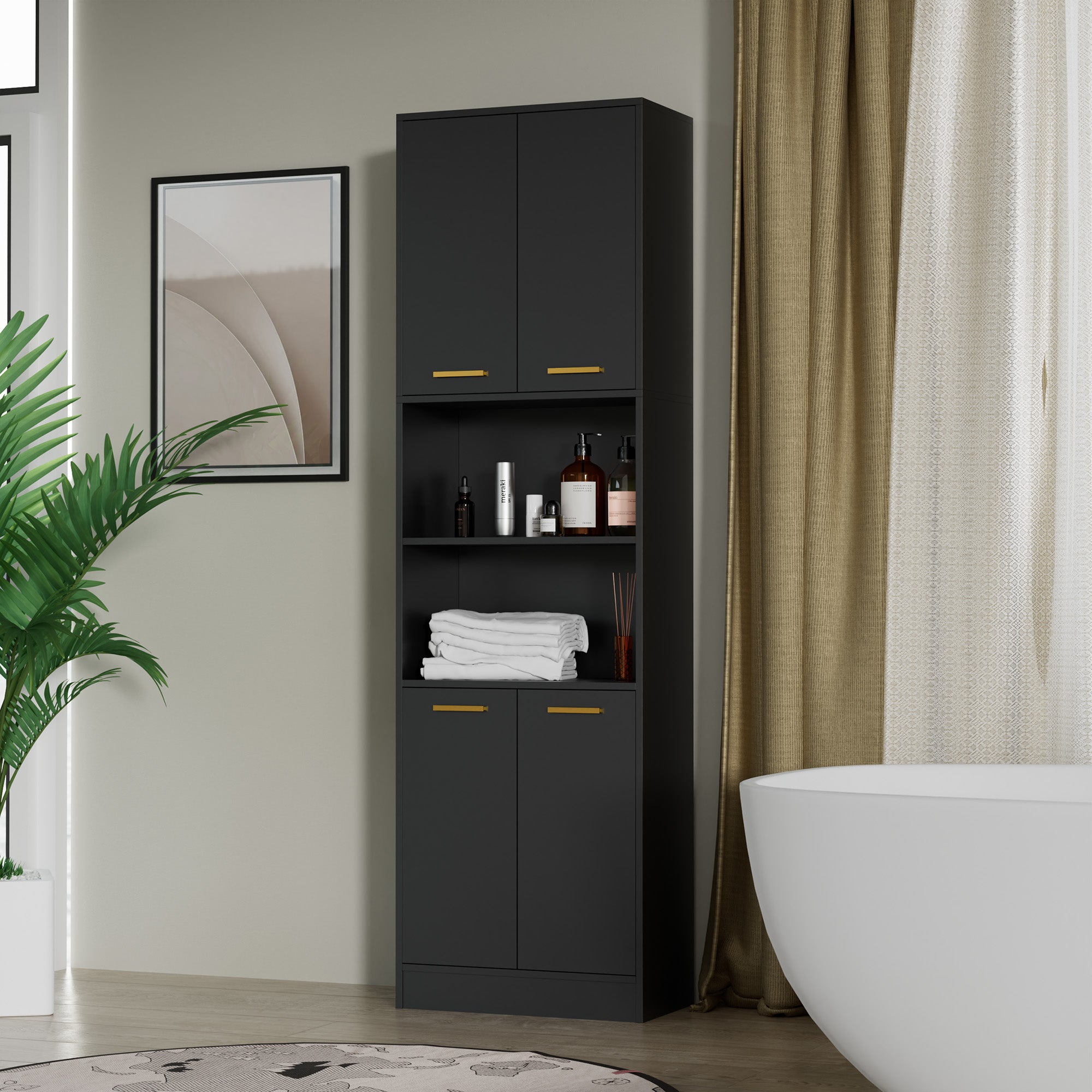 Cozy Castle Wood Pantry Cabinet, 75" Freestanding Kitchen Storage Cabi ...
