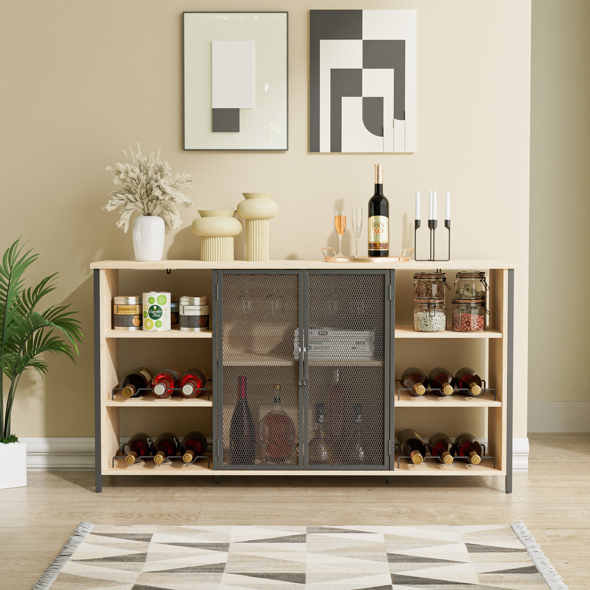 Cozy Castle Industrial Wine Bar Cabinet, Liquor Buffet Bar Cabinet wit ...